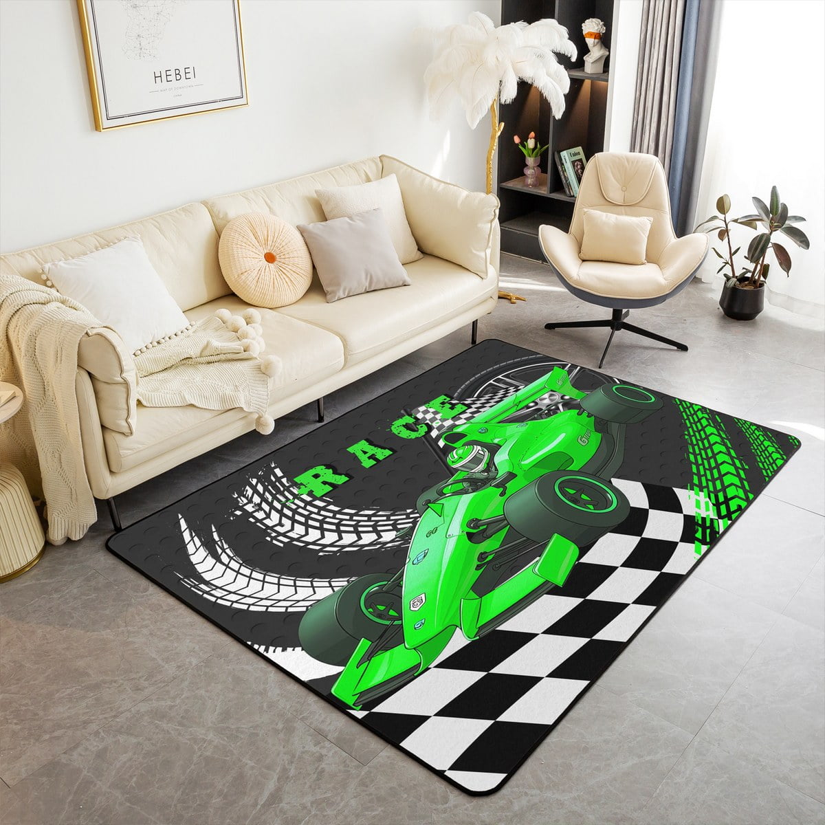 YST Go Kart Race Car Area Rug 5x7 Race Car Carpet for Boys Drift Kart ...