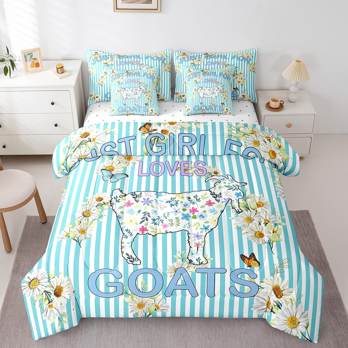 Goat Bedding Set Queen, Rustic Farmhouse 7 Pieces Bed In A Bag - 1 ...