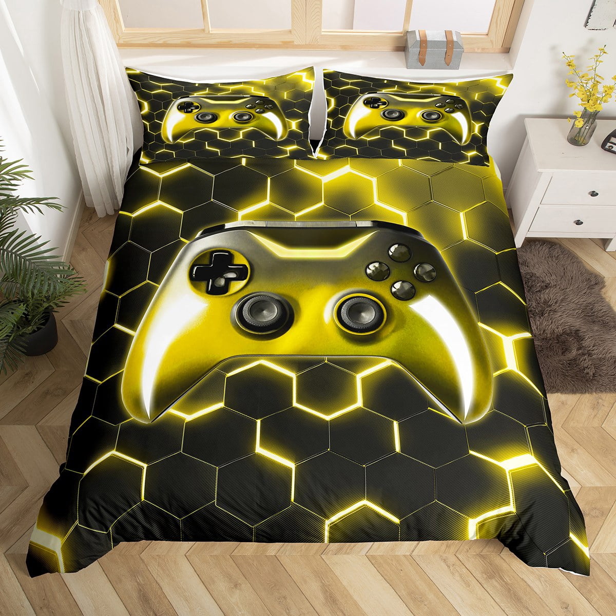 Erosebridal Gold Gamer Console Comforter Cover King Gaming Room Decor ...