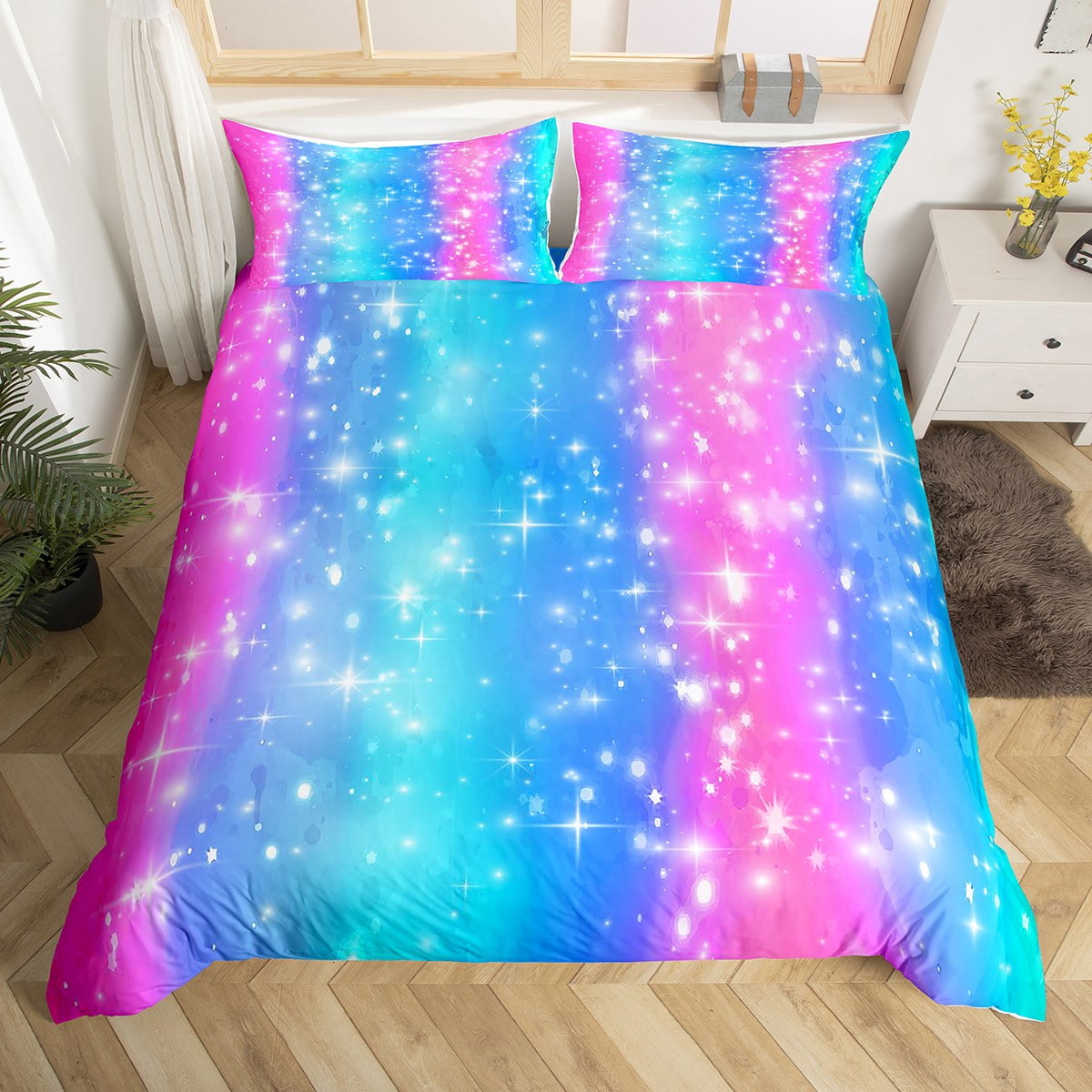 Erosebridal Gold Stars Rainbow Duvet Cover,Starry Stars Bedding Set ...