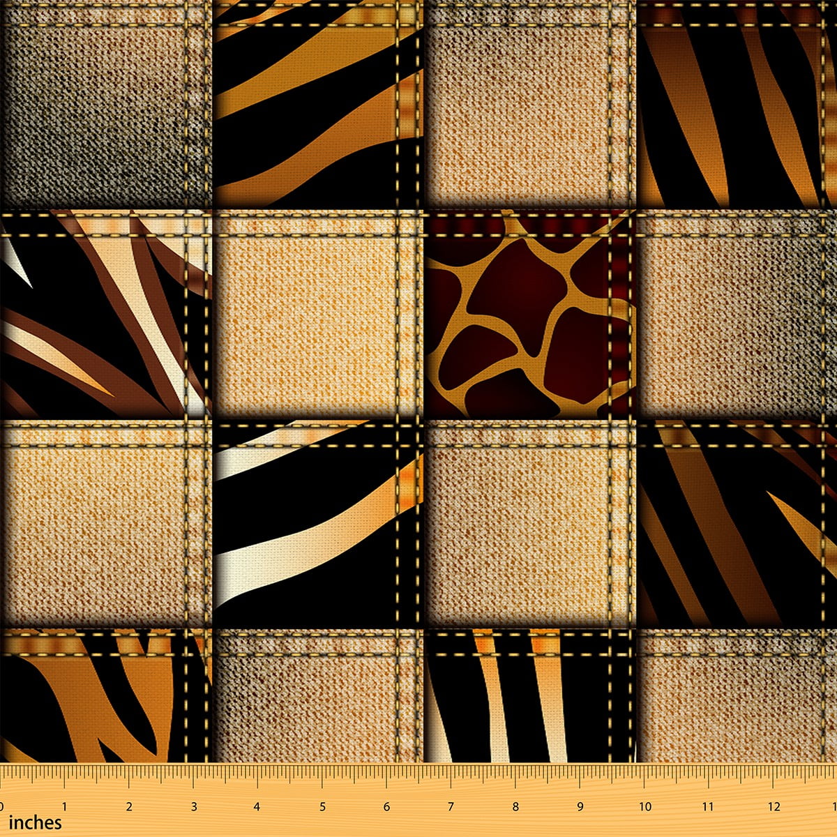 YST Golden Black Wavy Fabric by The Yard Geometric Stripes Upholstery Fabric for Teens Kids ...