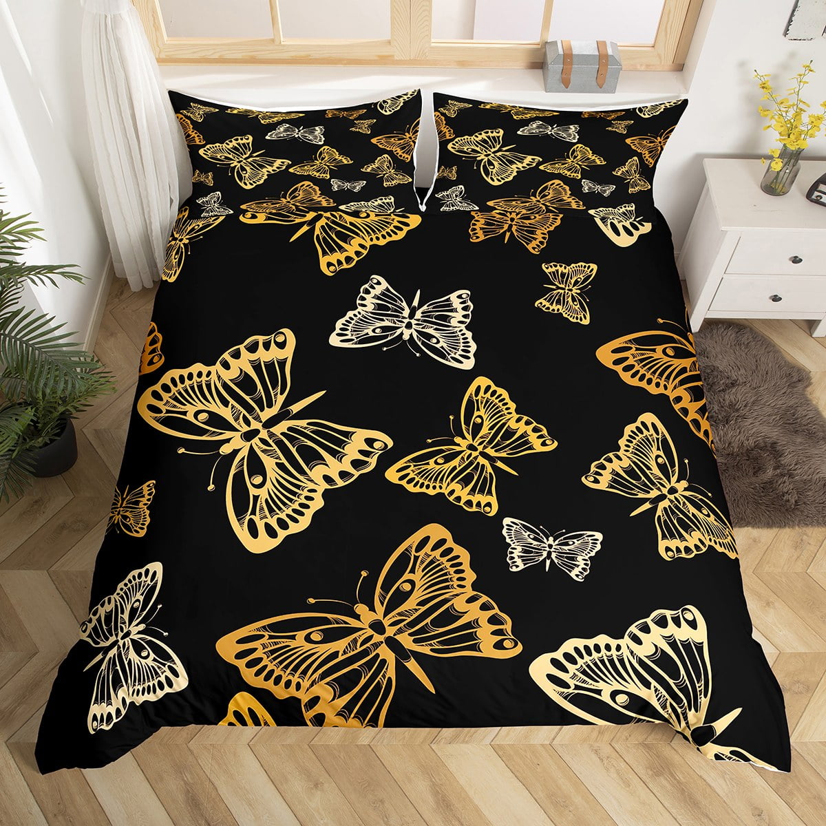YST Golden Butterfly Duvet Cover for Women,Butterflies Bedding Set Twin ...