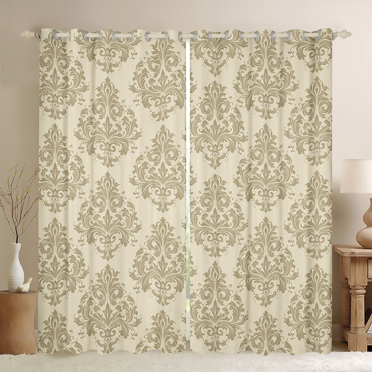 YST Golden Damask Blackout Curtains 38"Wx54"L 2 Panels Bohemian Print ...