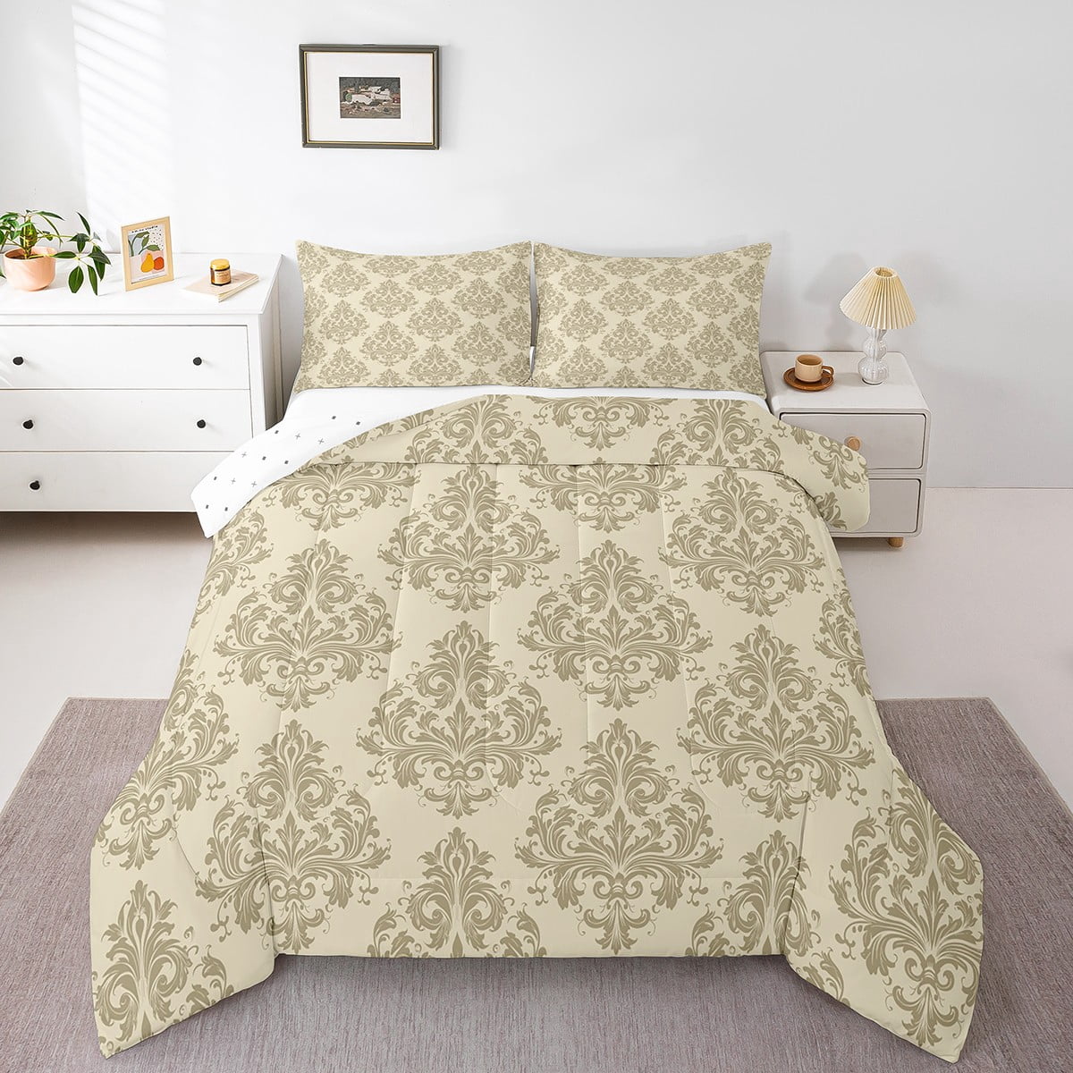 YST Golden Damask Quilt Twin Size Bohemian Print Luxury Bedding Set For ...