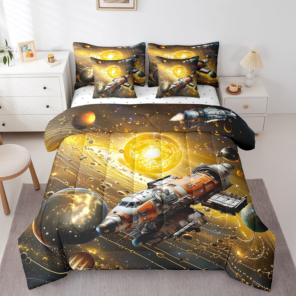 YST Golden Galaxy Twin Bedding Sets 7-Piece For Kids Boys Girls Black ...