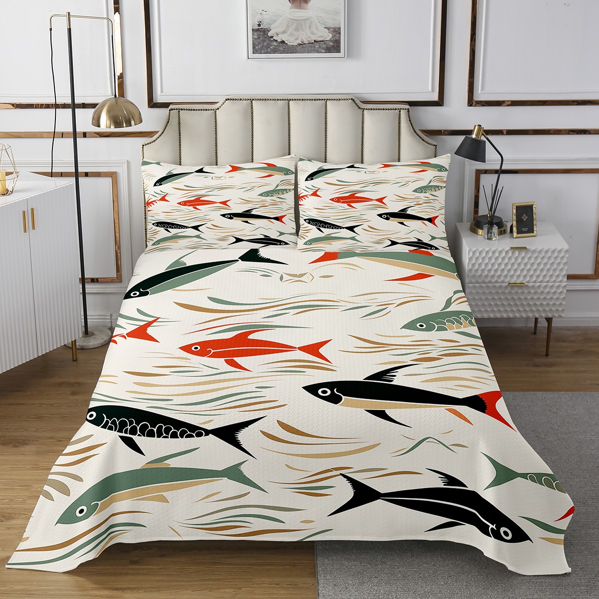 YST Goldfish King Quilt Set For Kids, Cartoon Fishes Coverlet Set Sea ...