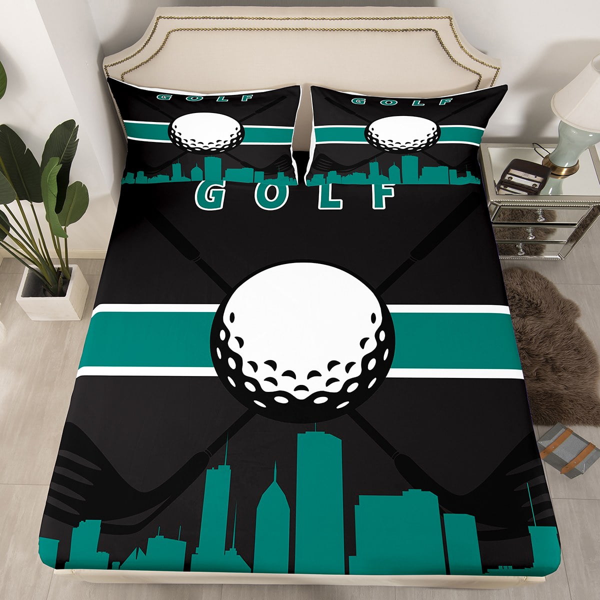 Erosebridal Golf Bed Sheets Golf Print Fitted Sheet Full Size, Gamer ...