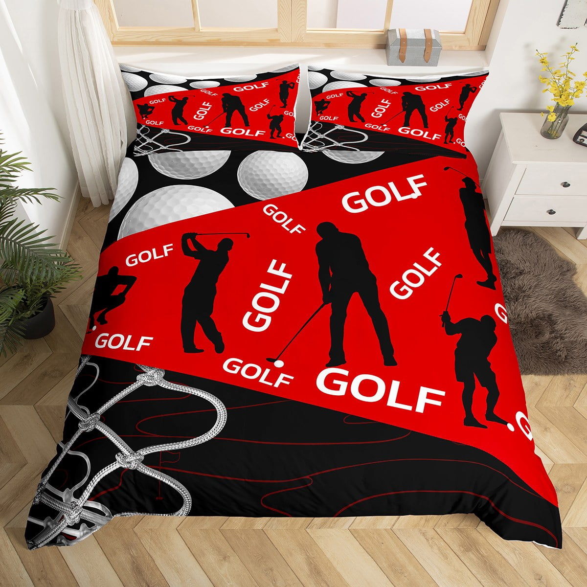 YST Golf Bedding Set Full Sports Duvet Cover for Boys Red and Black ...