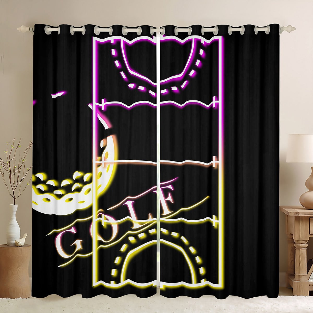 YST Golf Blackout Curtains for Men Sport Curtains, Rainbow Neon Light ...