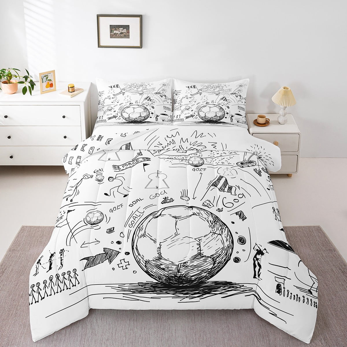 Golf Comforter Set Queen Size Hand Drawn Sketch Golf Bedding Set Teen ...