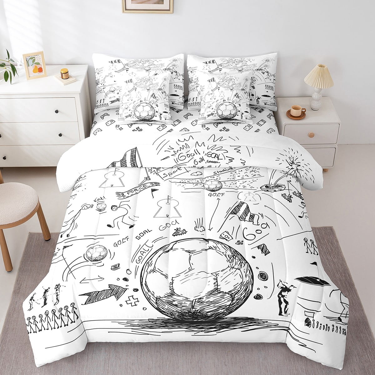 Golf Comforter Set With Sheets King 7 Piece Hand Drawn Sketch Golf Bed ...
