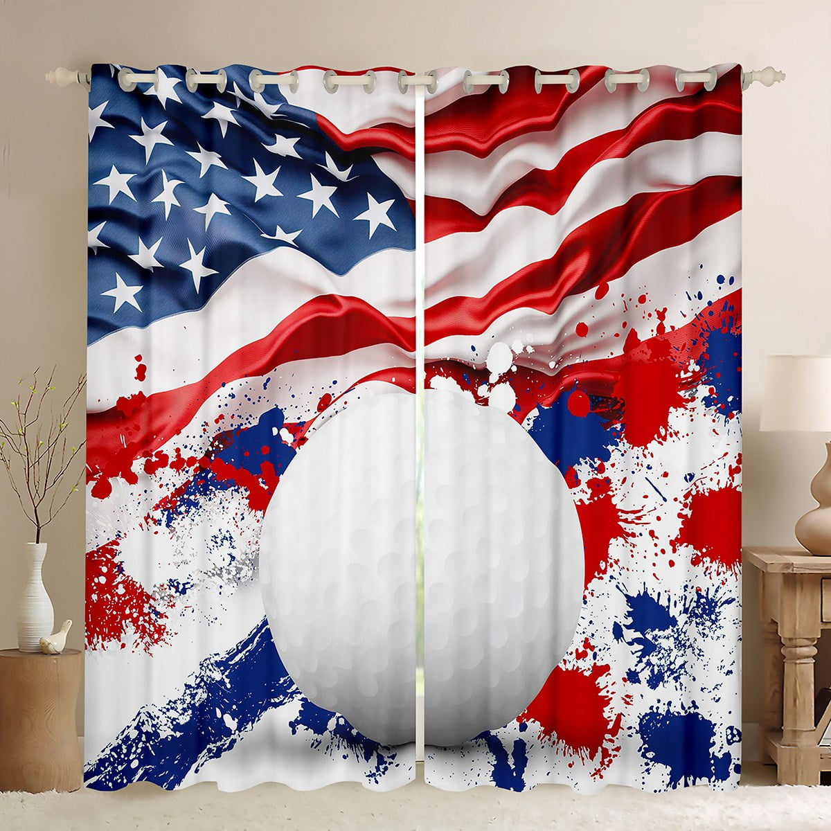 Golf Curtains for Living Room American Flag Window Curtains Men Women ...
