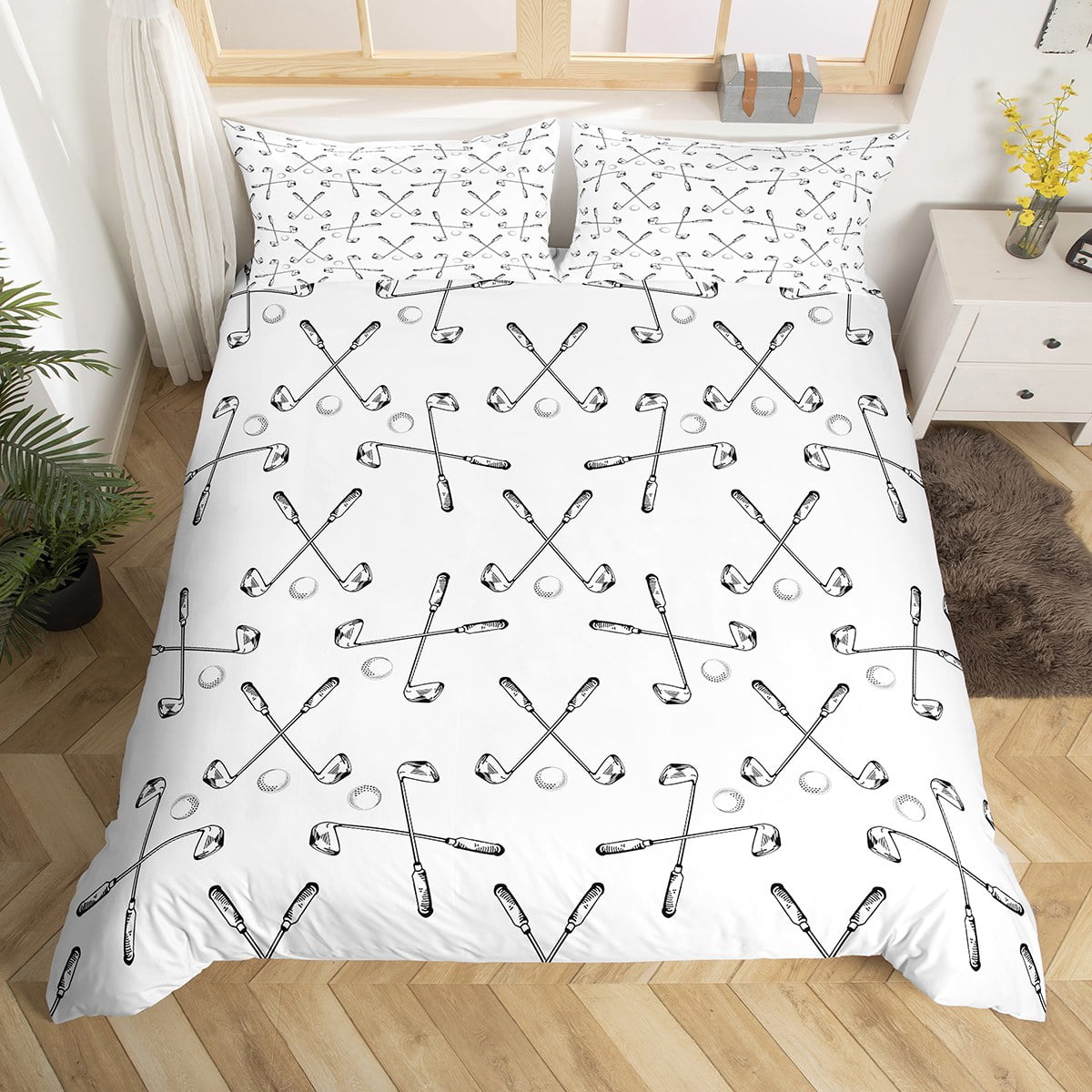 Erosebridal Golf Print Comforter Cover Teen Men Sports Bed Set, Black ...