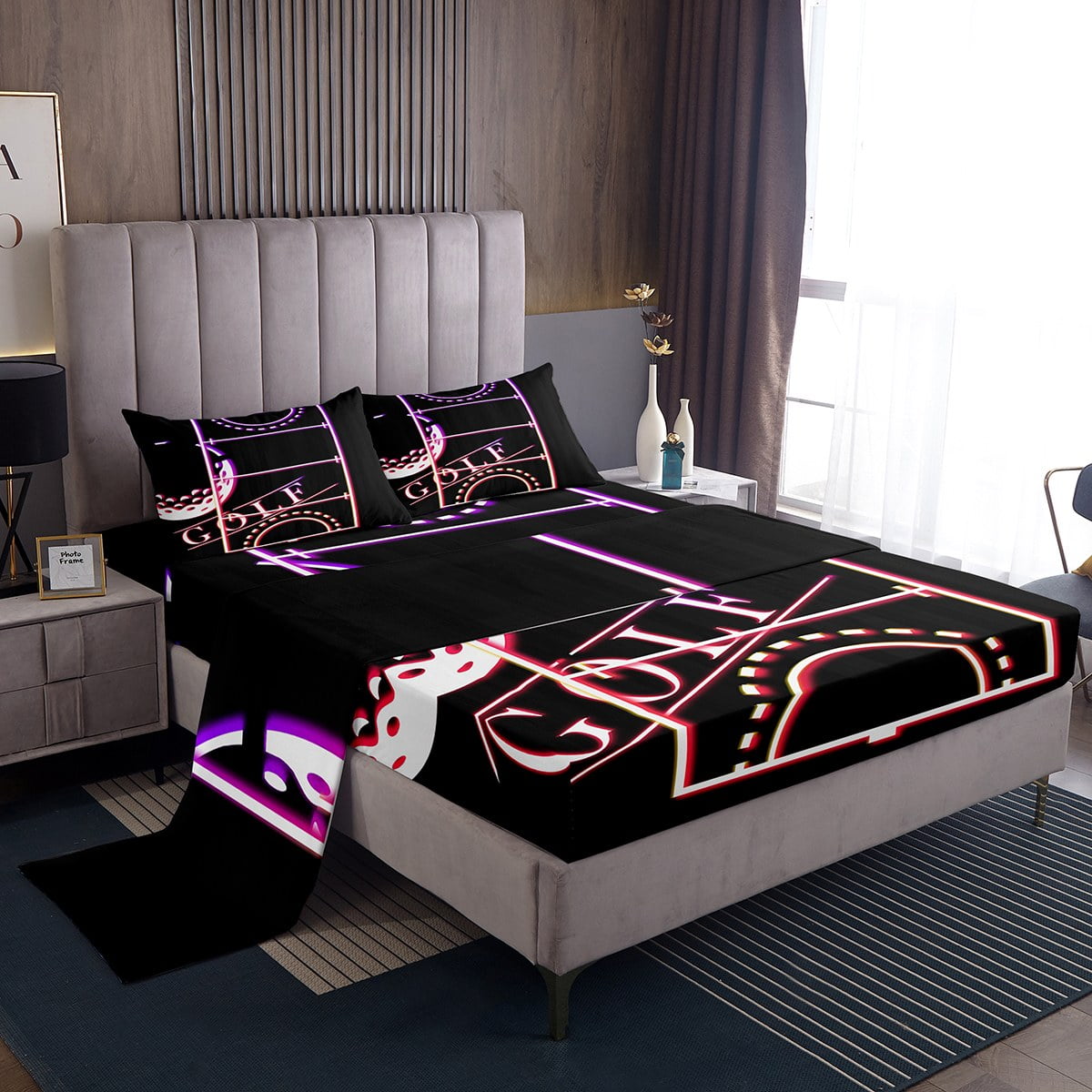 Erosebridal Golf Queen Sheets Sport Bed Set, Glowing Golf Print Bed Sheets Set Sports Gamer ...