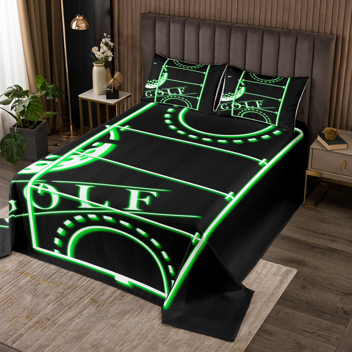 YST Golf Themed Queen Quilt Set for Men Boys Black Green Coverlet Set ...