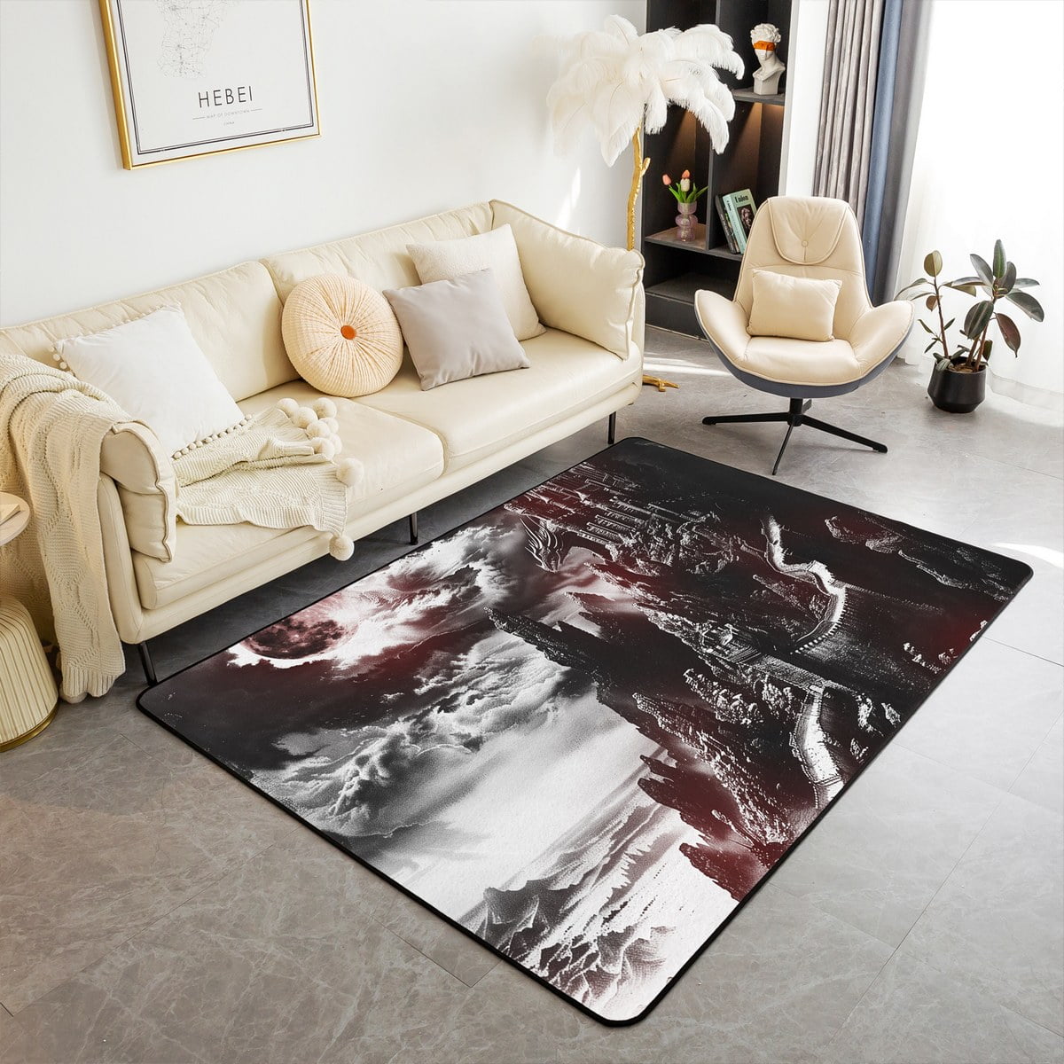 Gothic Area Rugs Dragon Rug Fantasy Castle Dark Sky Carpet,Vintage ...