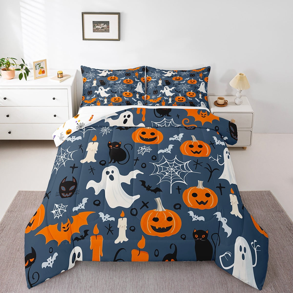 YST Gothic Ghost Comforter Set for Teens Youth,Pumpkin Bedding Set Twin ...