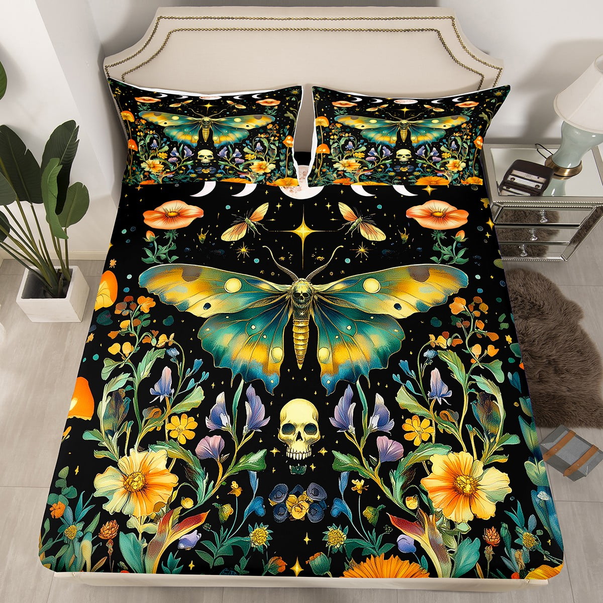 Gothic Moth Bedding Set Woman Adults Bedroom Decor Halloween Skull Bed ...