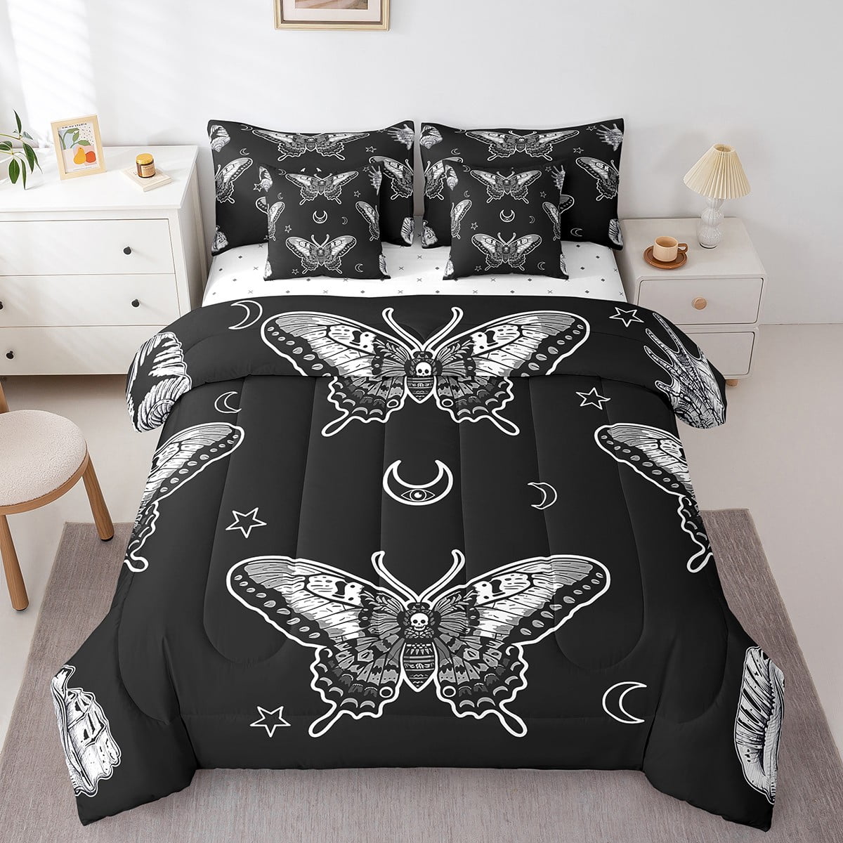 YST Gothic Moth Bedding Set Queen Size,Sugar Skull Bed In A Bag Sheet ...