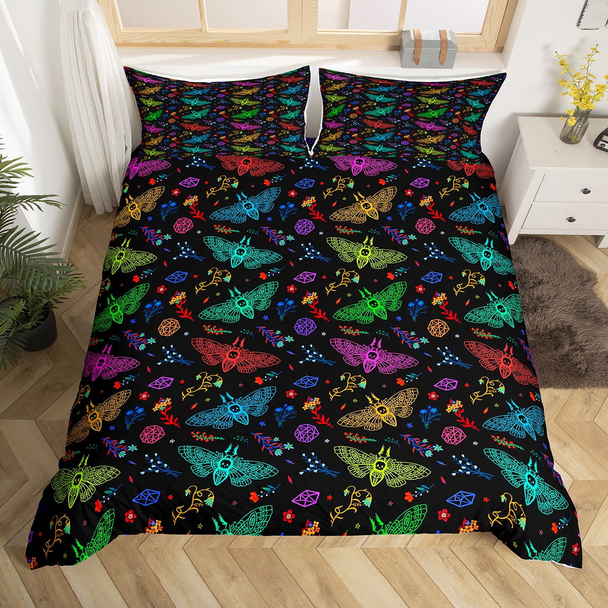 YST Gothic Moth Bedding Sets Twin Botanical Plants Comforter Cover ...