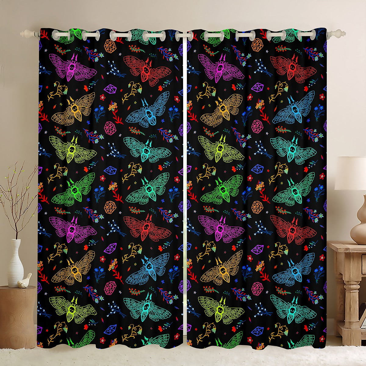 Erosebridal Gothic Moth Blackout Curtains Botanical Plants Curtains ...