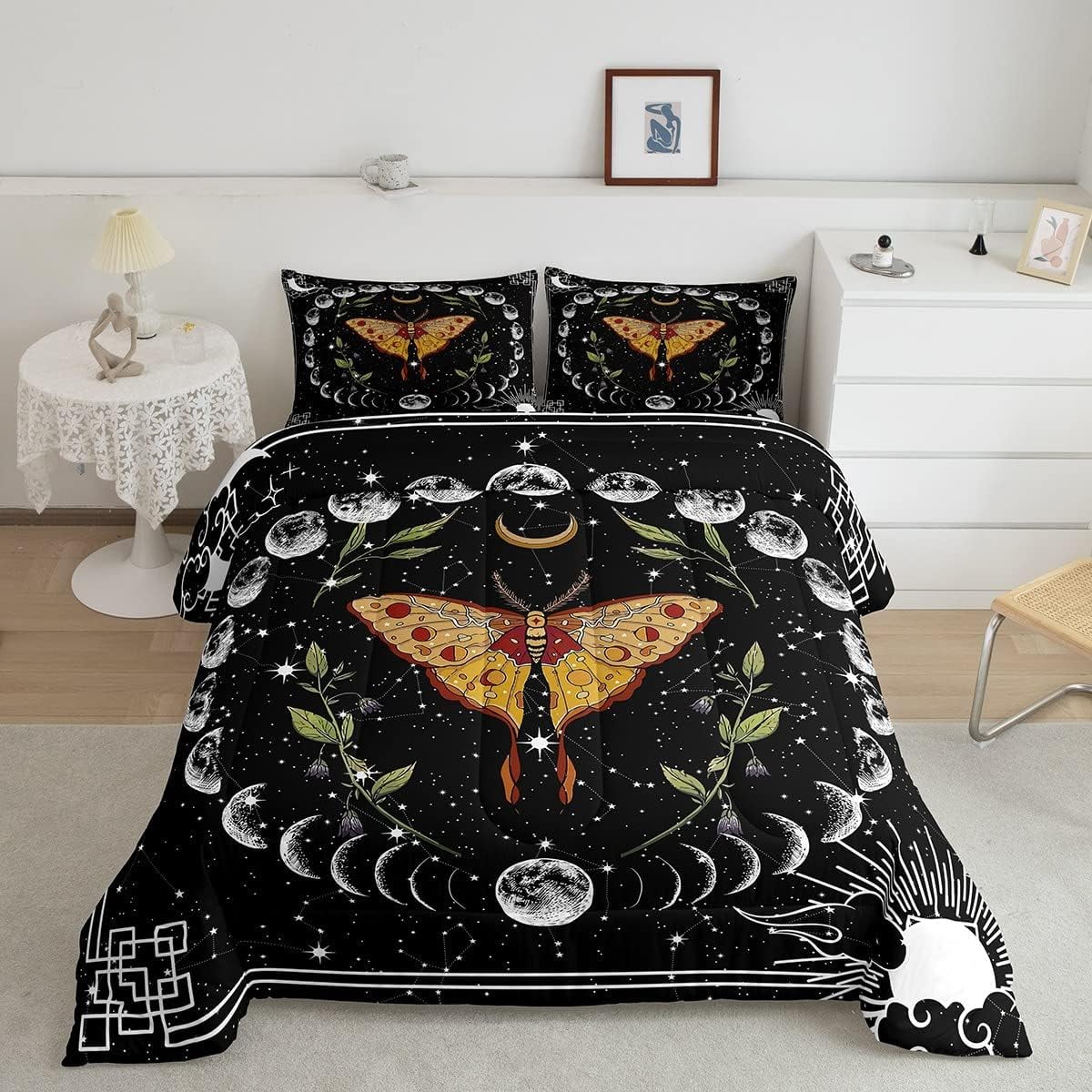 YST Gothic Moth Comforter Set Queen Sun & Moon Bedding Starry Sky Stars ...