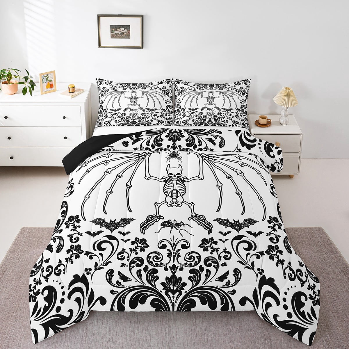 Erosebridal Gothic Moth Skull Bedding Set Twin Halloween Bats Spider ...