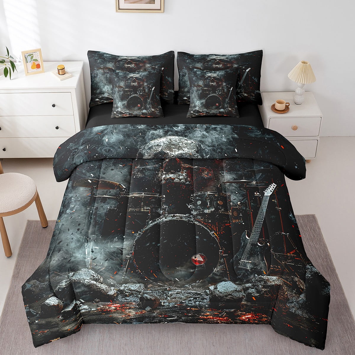 YST Gothic Music Themed 7 Piece Comforter Set Full Bed in a Bag,Musical ...
