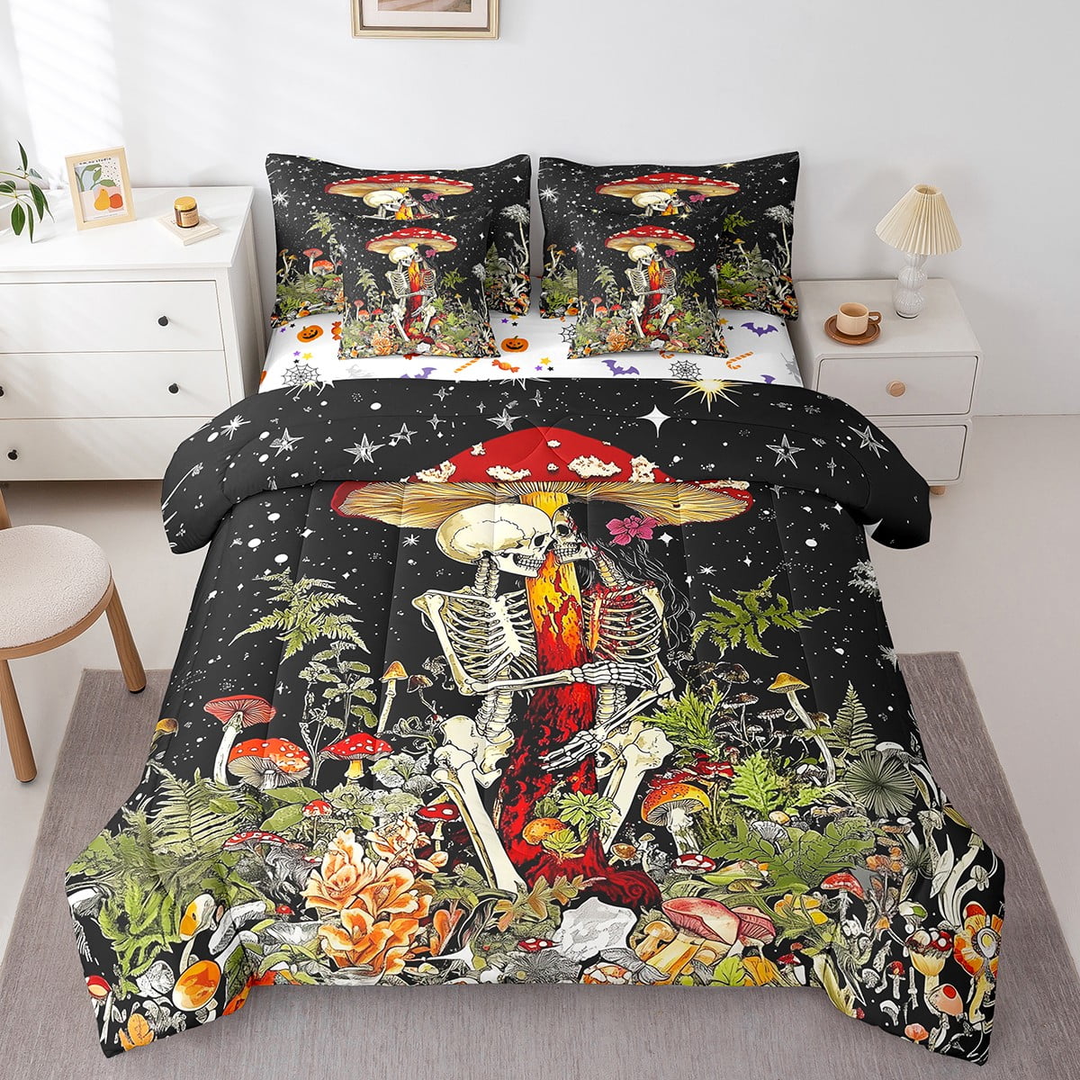 Erosebridal Gothic Skeleton Couple Full Bedding Set 7 Piece,Mushroom ...