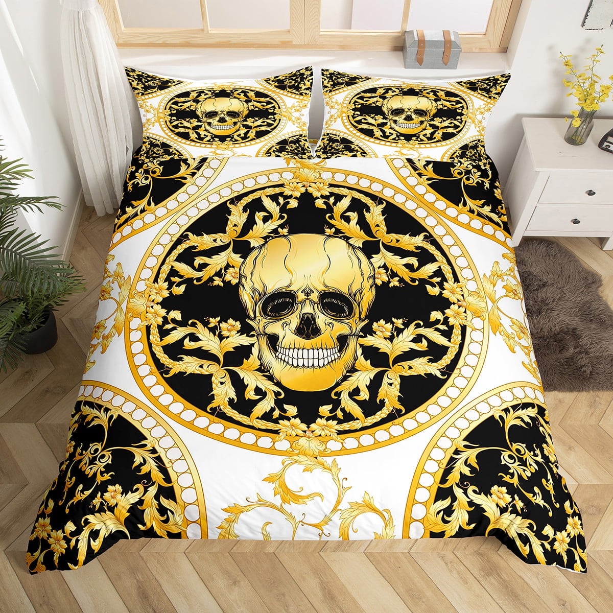 Erosebridal Gothic Skulls Comforter Cover Teenagers Skeleton Bones ...