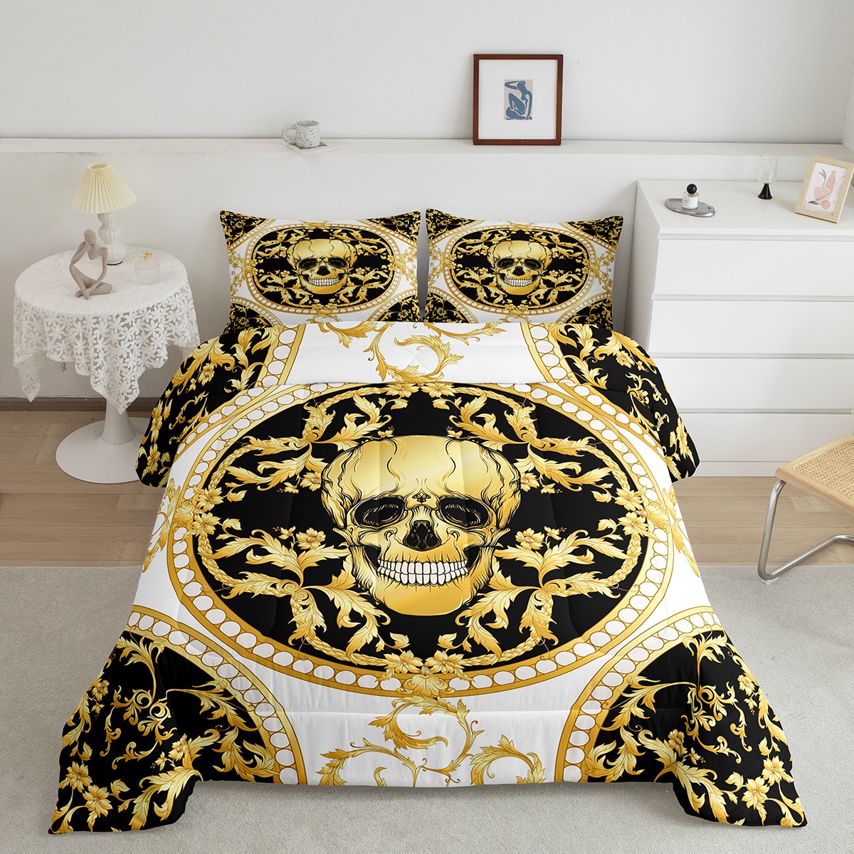 Erosebridal Gothic Skulls Comforter Set Teenagers Skeleton Bones ...