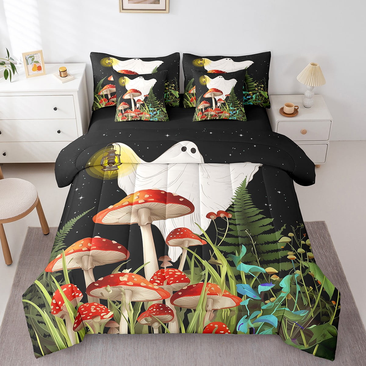 Gothic Spooky Ghost Bed In A Bag With Sheets Queen Cartoon Botanical ...