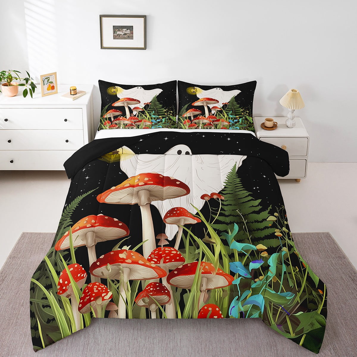 Gothic Spooky Ghost Bedding Comforter Sets Queen Cartoon Botanical ...