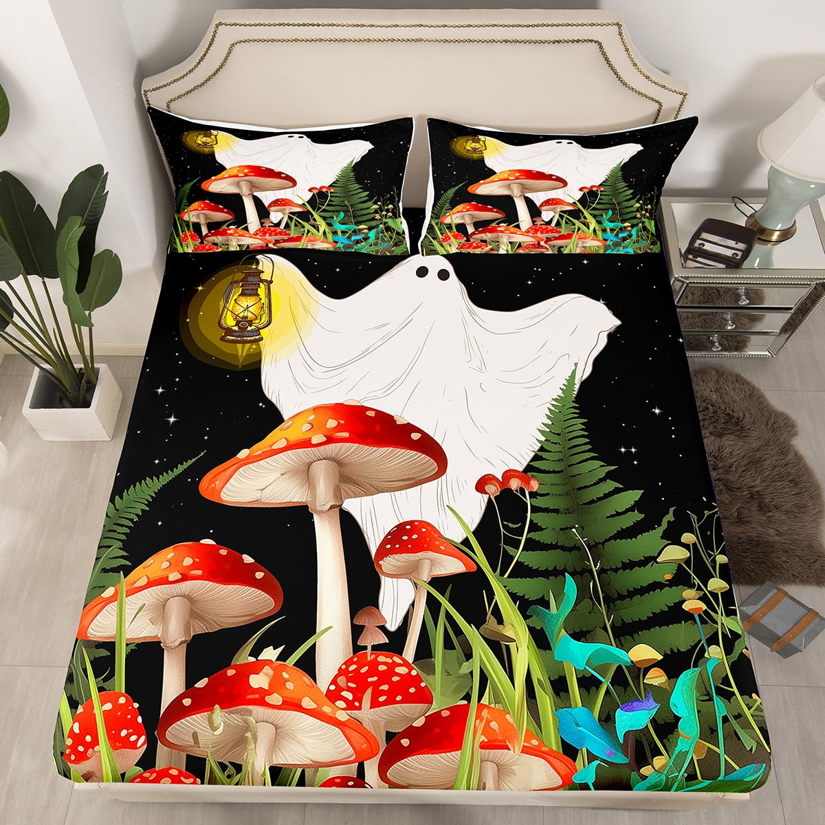 Erosebridal Gothic Spooky Ghost Bedding Sheets Twin Cartoon Botanical ...