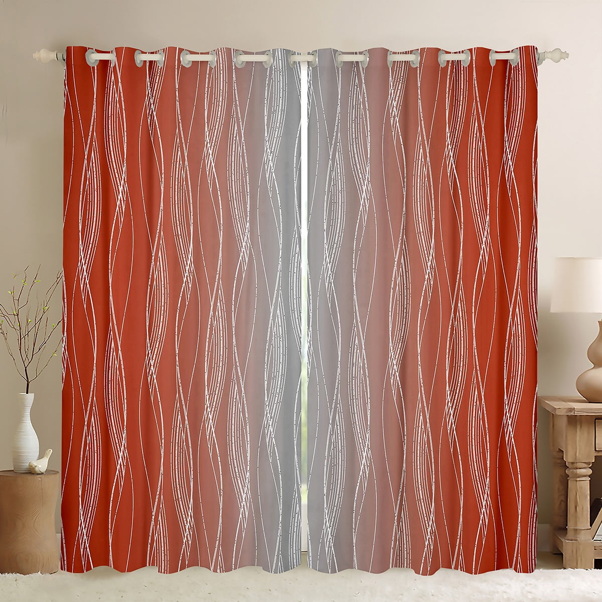 YST Gradient Coral And Grey Window Curtains Ombre Orange Gray Blackout ...