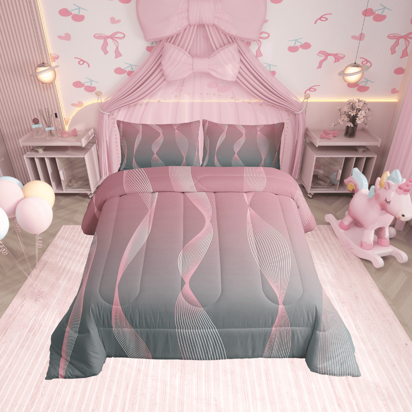 Gradient Gradient Pink to Grey Bedding Set Ombre Twin Comforter Set ...