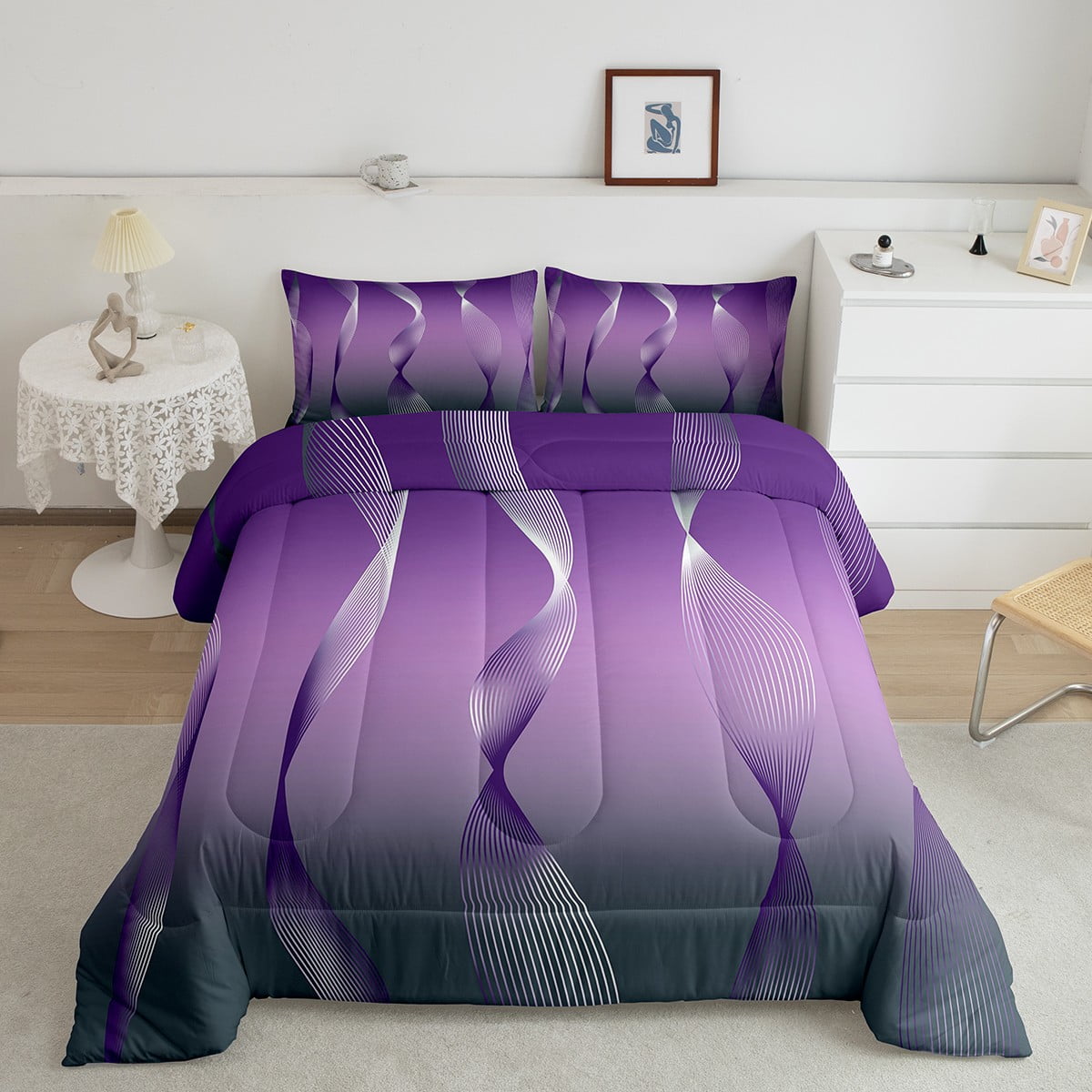 Erosebridal Gradient Gradient Purple to Gray Bedding Set Ombre Twin ...
