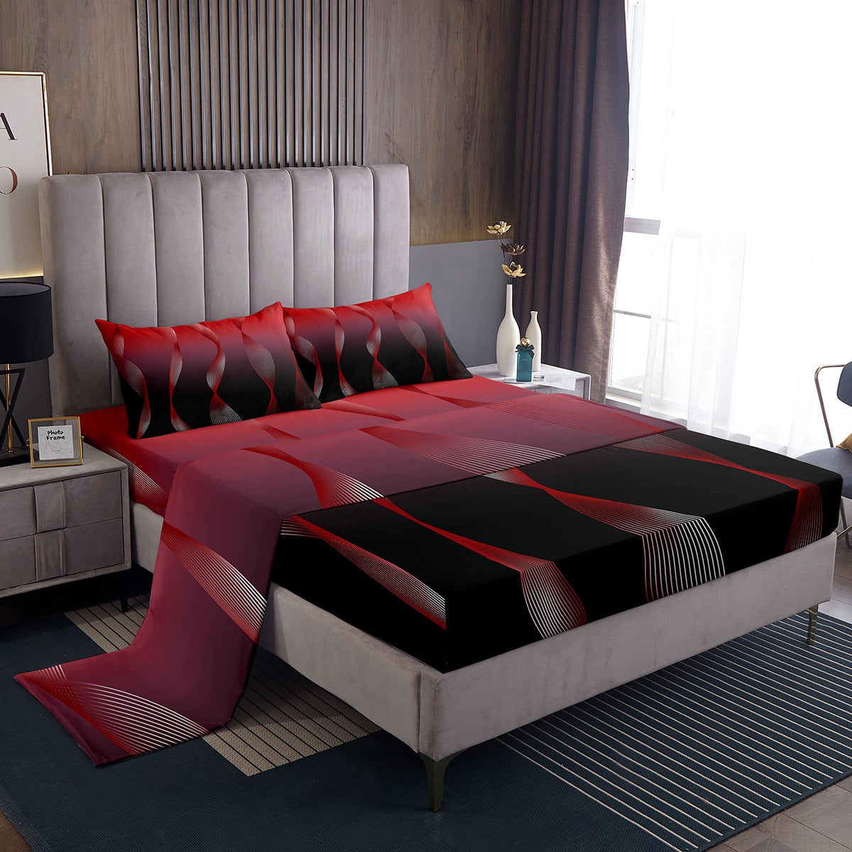 Erosebridal Gradient Gradient Red to Black Sheet Sets,Irregular Silver ...