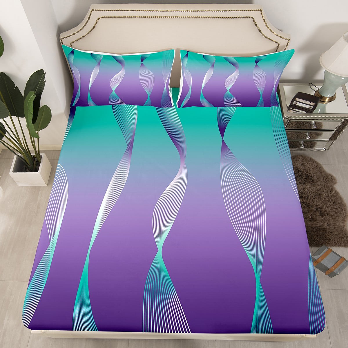 Gradient Gradient Teal to Purple Fitted Sheet Ombre Twin Bed Sheets ...