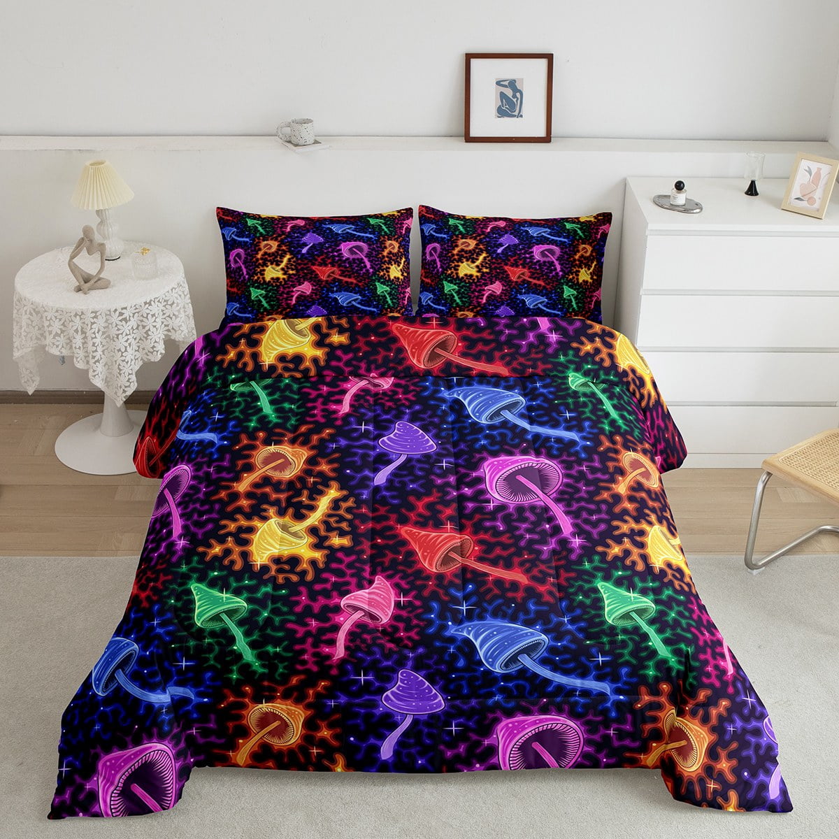 YST Gradient Mushroom Comforter Set Twin Rainbow Bedding Set, Colorful ...