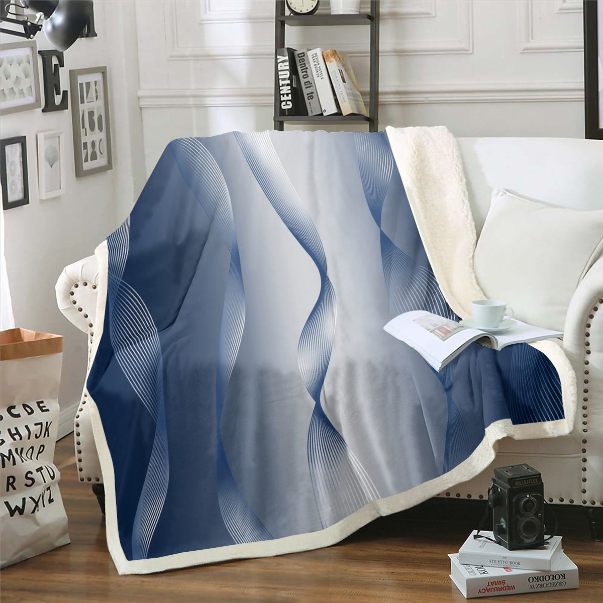Gradient Pastel Blue and White Blanket Ombre Throw Blanket for Sofa ...