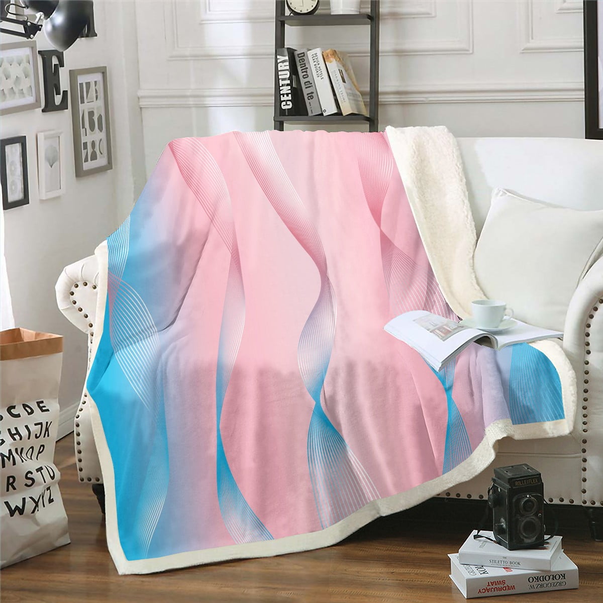 Gradient Pink and Blue Throw Blanket for Sofa Decor,Irregular Silver ...