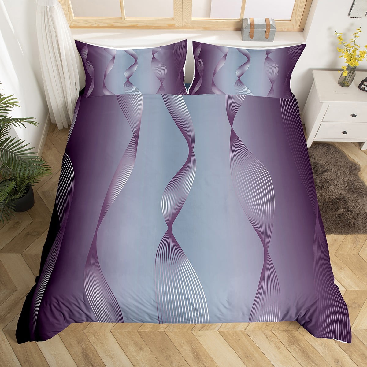 Erosebridal Gradient Purple and Grey Bedding Sets,Irregular Silver ...