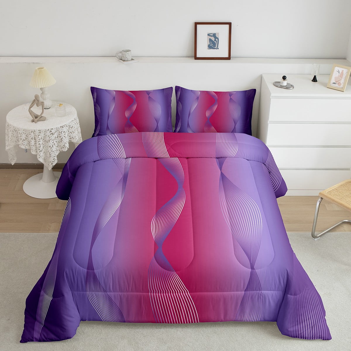 Erosebridal Gradient Purple and Tele Magenta Comforter Set,Irregular ...
