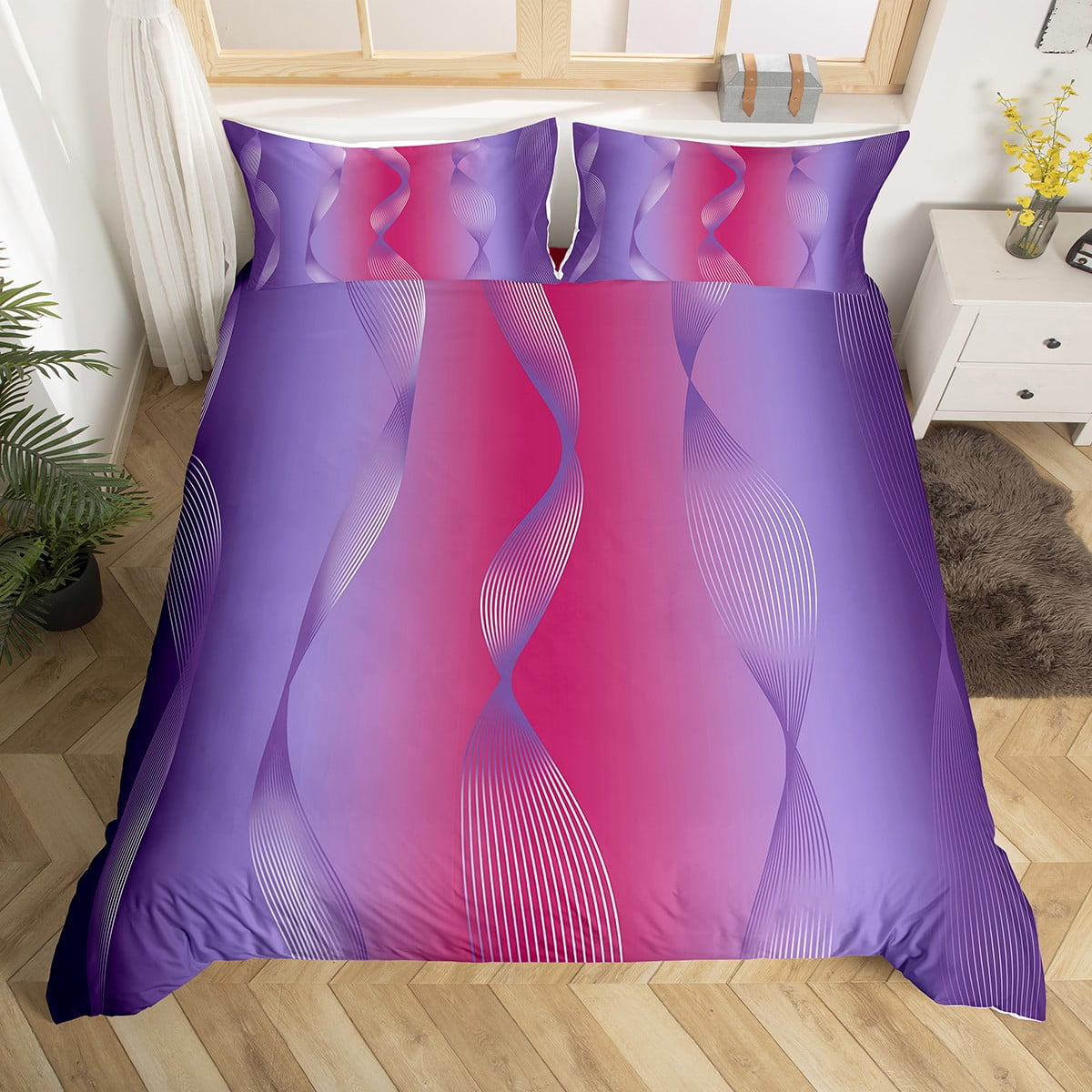 Gradient Purple and Tele Magenta Duvet Cover Ombre Twin Bedding Sets ...