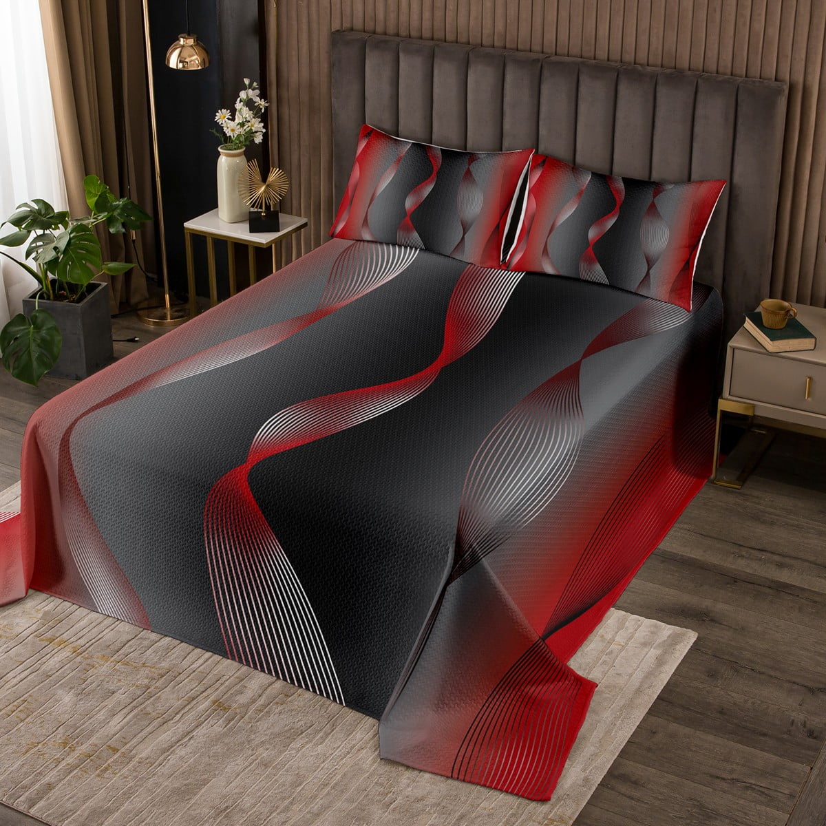 Erosebridal Gradient Red and Grey Black Quilt Set Ombre Twin Bedspread ...