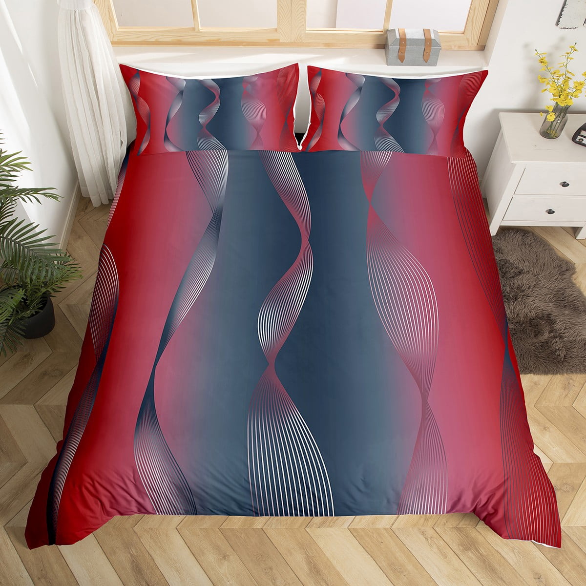 Erosebridal Gradient Red and Pigeon Blue Bedding Sets Full,Silver Foil ...