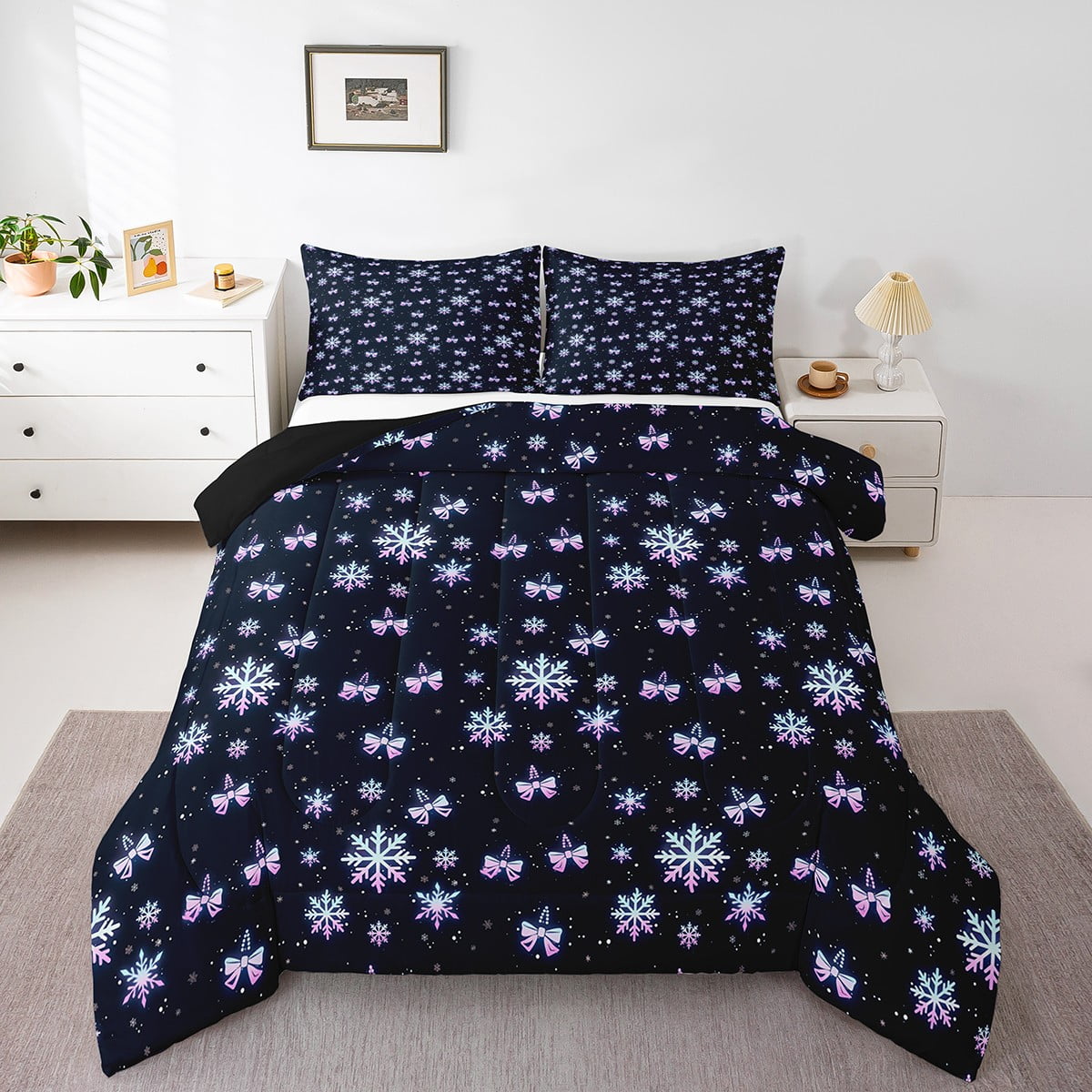 YST Gradient Snowflakes Queen Bedding Sets Princess Bowknots Comforter ...