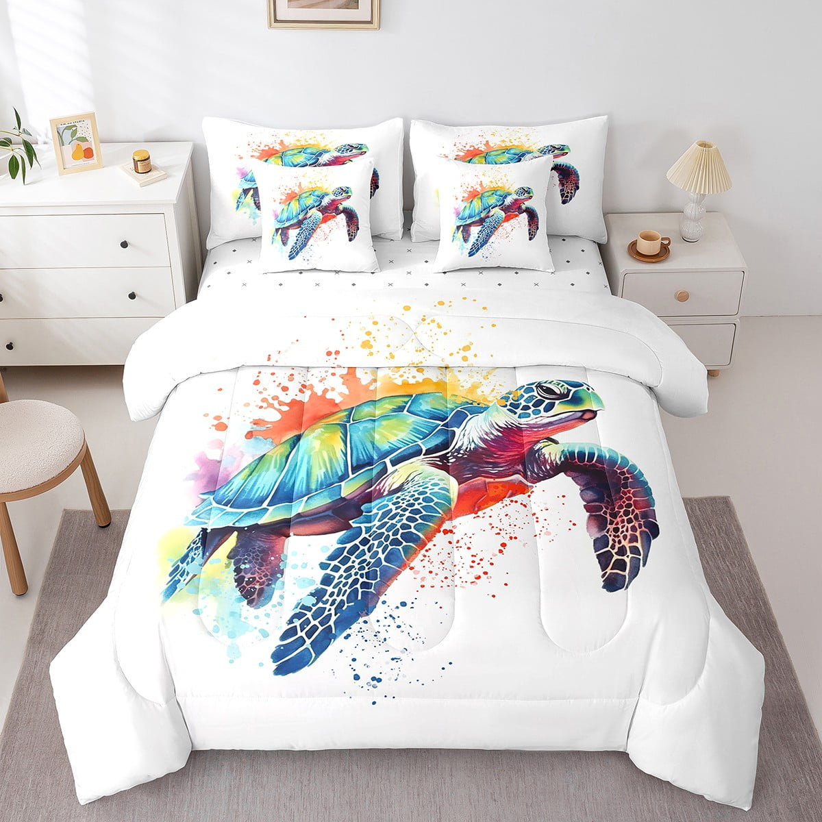 YST Graffiti Sea Turtle Bedding Comforter Sets 7-Piece Ocean Reptile ...