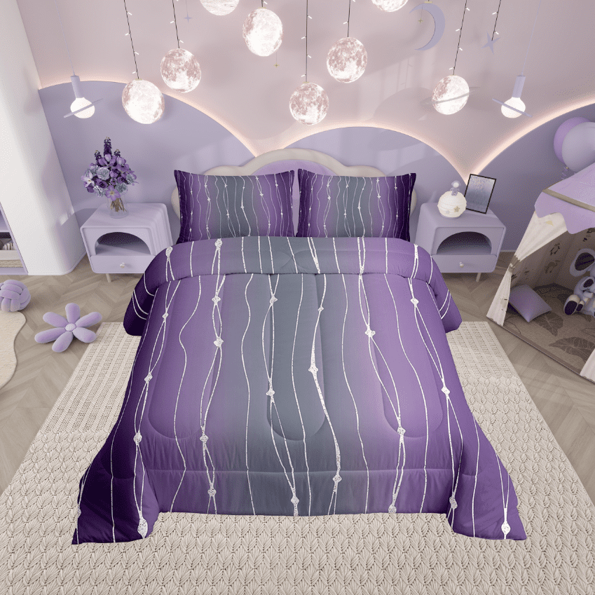 Gray and Purple Bedding King for Women Watercolor Gradient Comforter ...